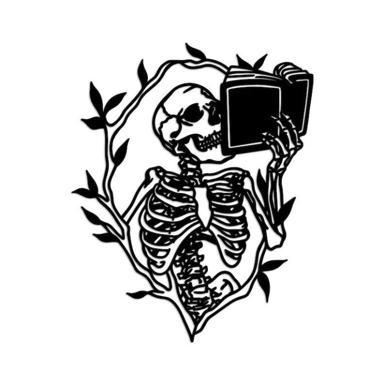 Skeleton Reading Book Floral Book Art Reader Bookish Metal Skull ...