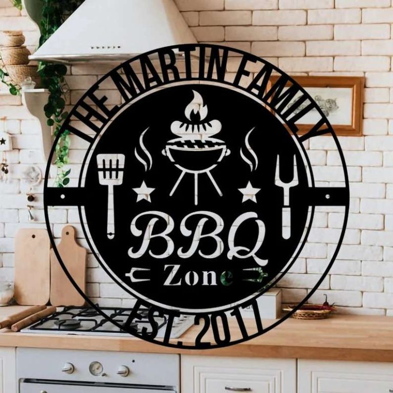 Backyard BBQ Zone Metal Wall Sign Personalized Barbecue Name Sign for ...