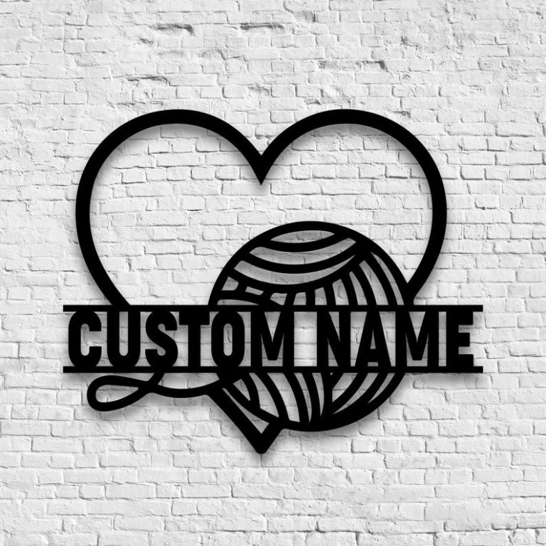 Custom Ball Yarn with Heart Metal Sign Yarn Knitting Metal Wall Art ...