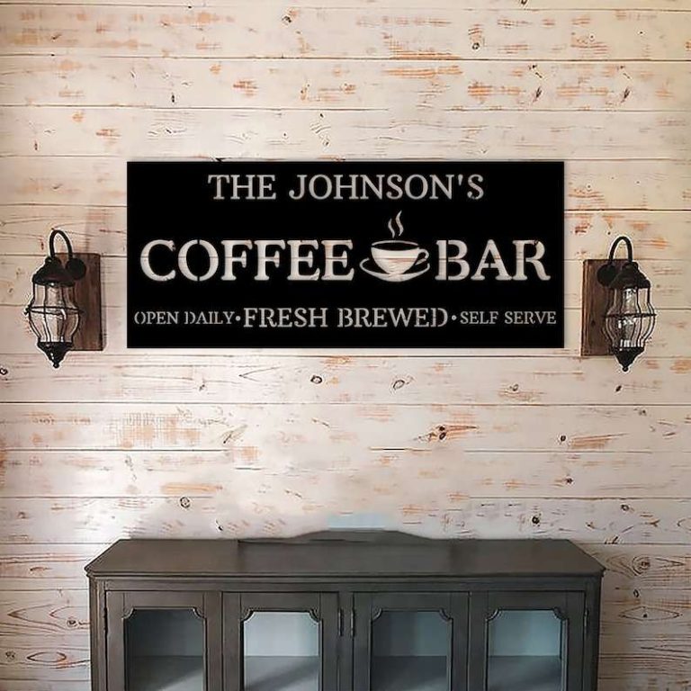 Personalized Coffee Bar Sign Freshly Brewed Daily Coffee Station Sign ...