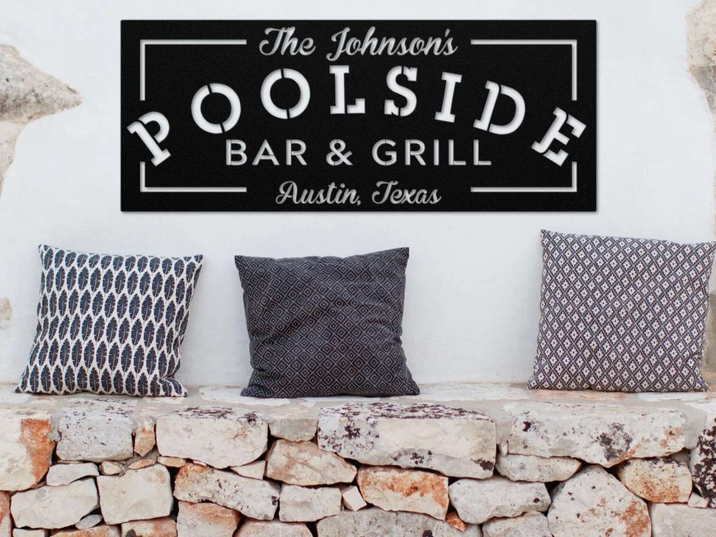 Personalized Family Pool Sign Bar And Grill Sign Swimming Pool Decor Tiki Bar Pool Oasis Sign ...