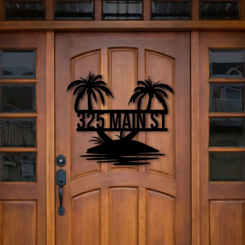 Personalized Palm Tree House Number Address Sign Tropical Outdoor Sign ...