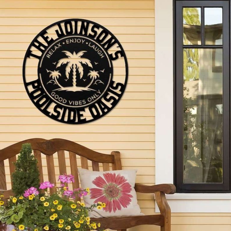 Personalized Poolside Oasis Metal Sign Custom Family Name Sign Welcome ...