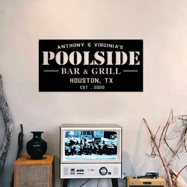 Personalized Poolside Sign Bar And Grill Metal Sign BBQ Sign Pool Bar Sign Tiki Bar Decor Home ...