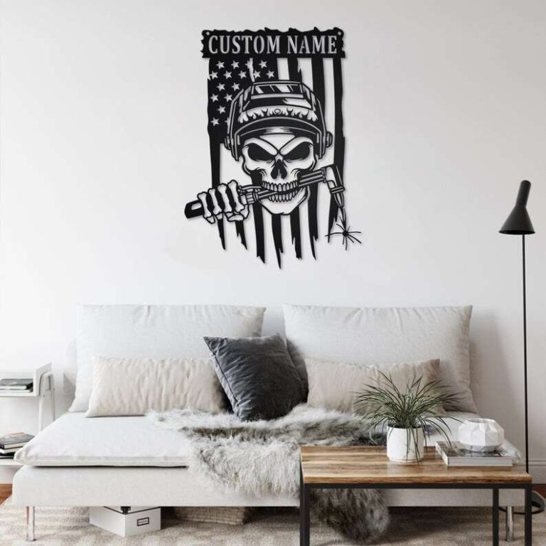 Personalized US Flag Welder Skull Ironworker Business Ofice Home Decor ...