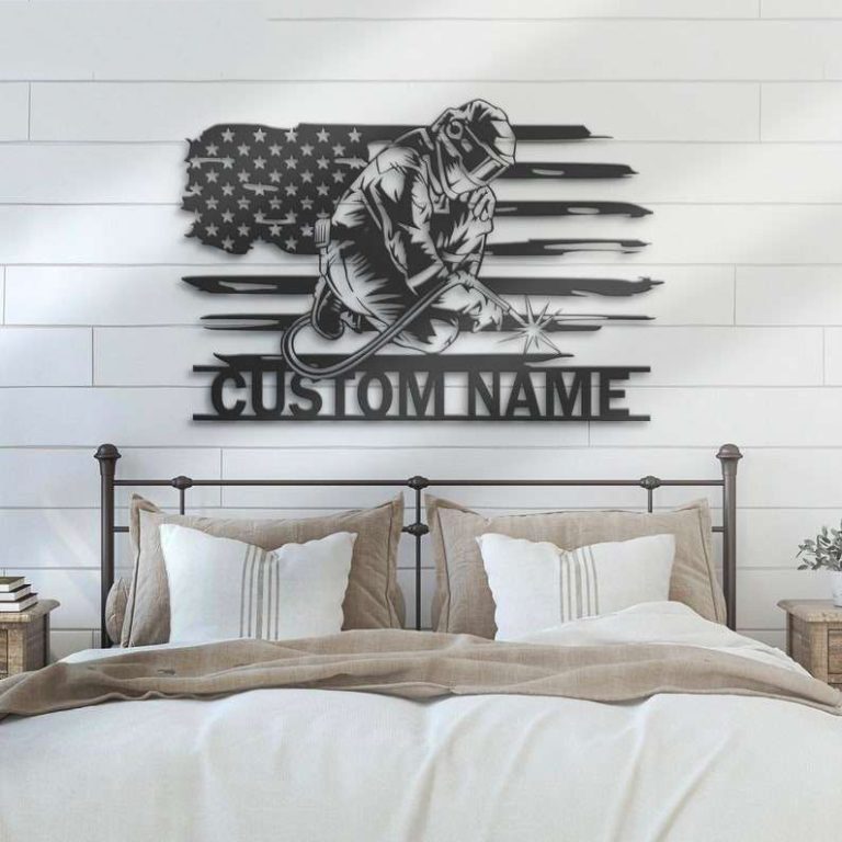 Personalized Welding US Flag Metal Wall Art Welder Name Sign Home Decor ...