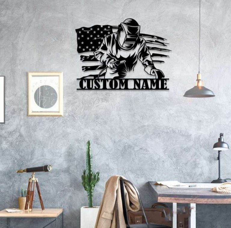 Welding US Flag Metal Wall Art Welder Name Sign Home Decor Custom Metal ...