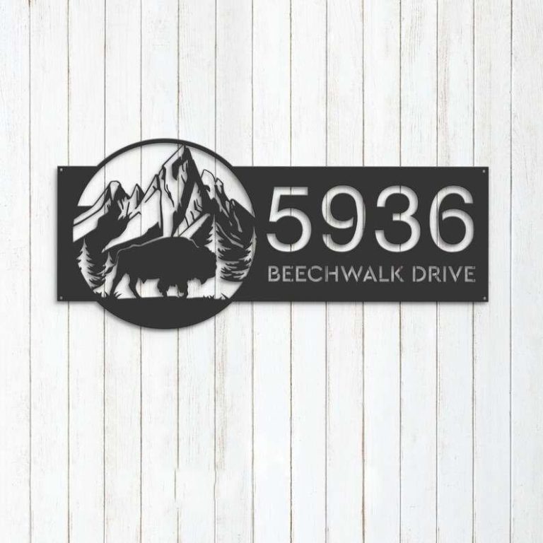 Personalized Bison Buffalo on Mountain Address Sign House Number Plaque ...
