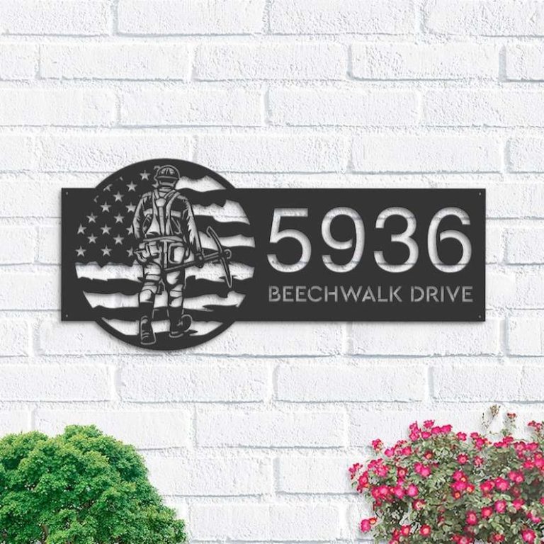 Personalized Coal Miner US Flag Address Sign House Number Plaque Custom ...