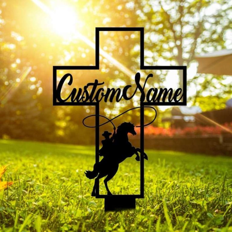 Personalized Cowboy Riding Horse Memorial Sign Yard Stakes Cowboy Grave ...