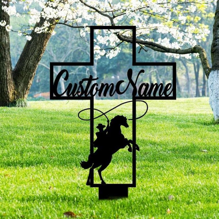 Personalized Cowboy Riding Horse Memorial Sign Yard Stakes Cowboy Grave ...