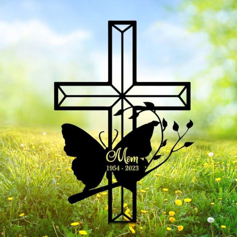 Personalized Cross Butterfly Memorial Sign Yard Stakes Mom Dad Grave ...