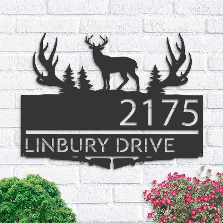 Personalized Deer Hunting Gun Forest Address Sign House Number Plaque ...