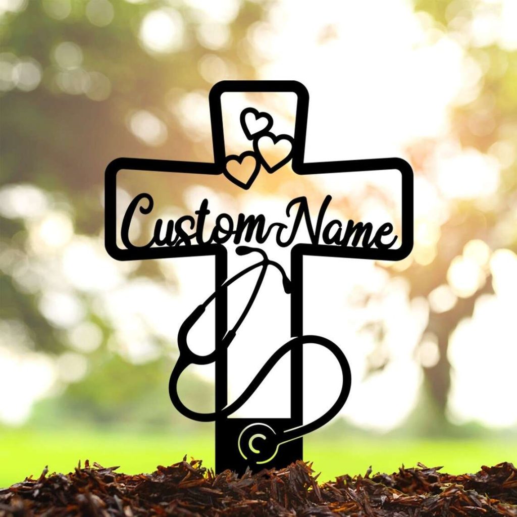 Personalized Doctor Nurse Memorial Cross Sign Yard Stakes Stethoscope ...