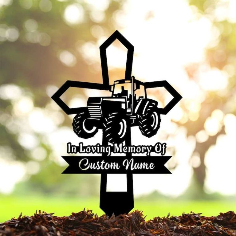 Personalized Farmer Tractor Memorial Sign Yard Stakes Cross Grave ...
