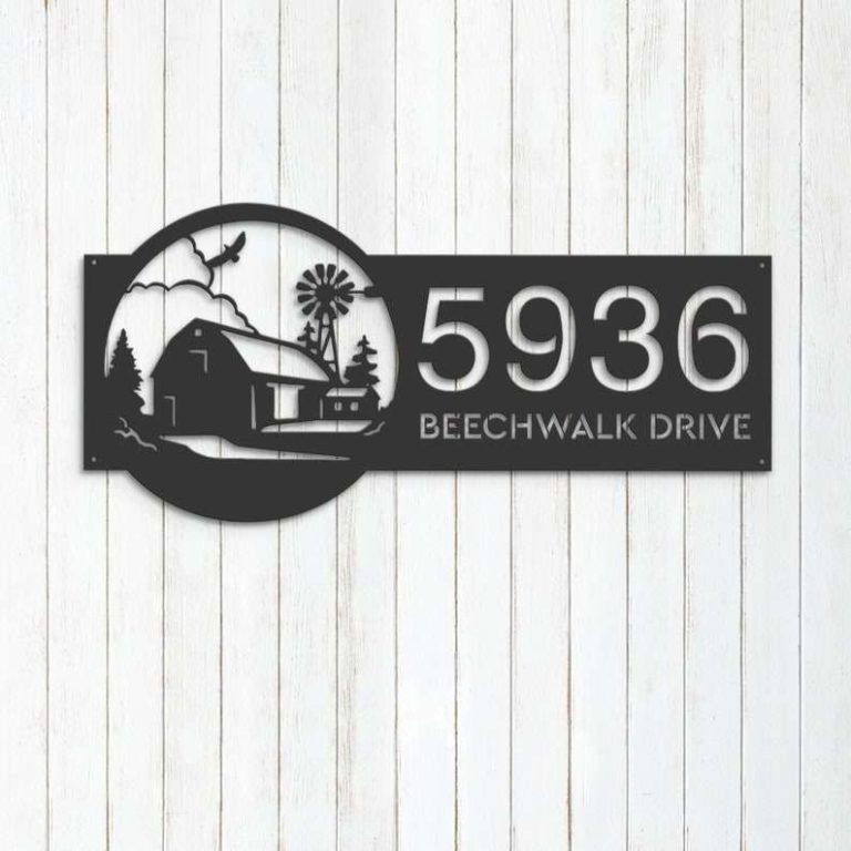 Personalized Farmhouse Ranch Barn Windmill Address Sign House Number ...