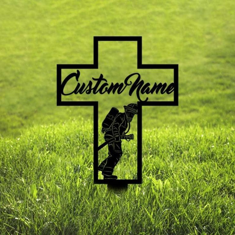 Personalized Firefighter Memorial Sign Yard Stakes Fireman Grave Marker ...
