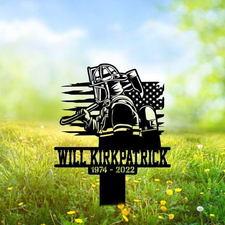 Personalized Firefighter Memorial Sign Yard Stakes Fireman Grave Marker ...