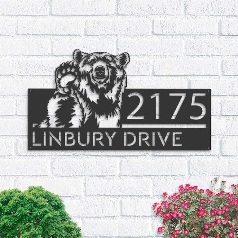 Personalized Grizzly Bear Address Sign House Number Plaque Custom Metal ...