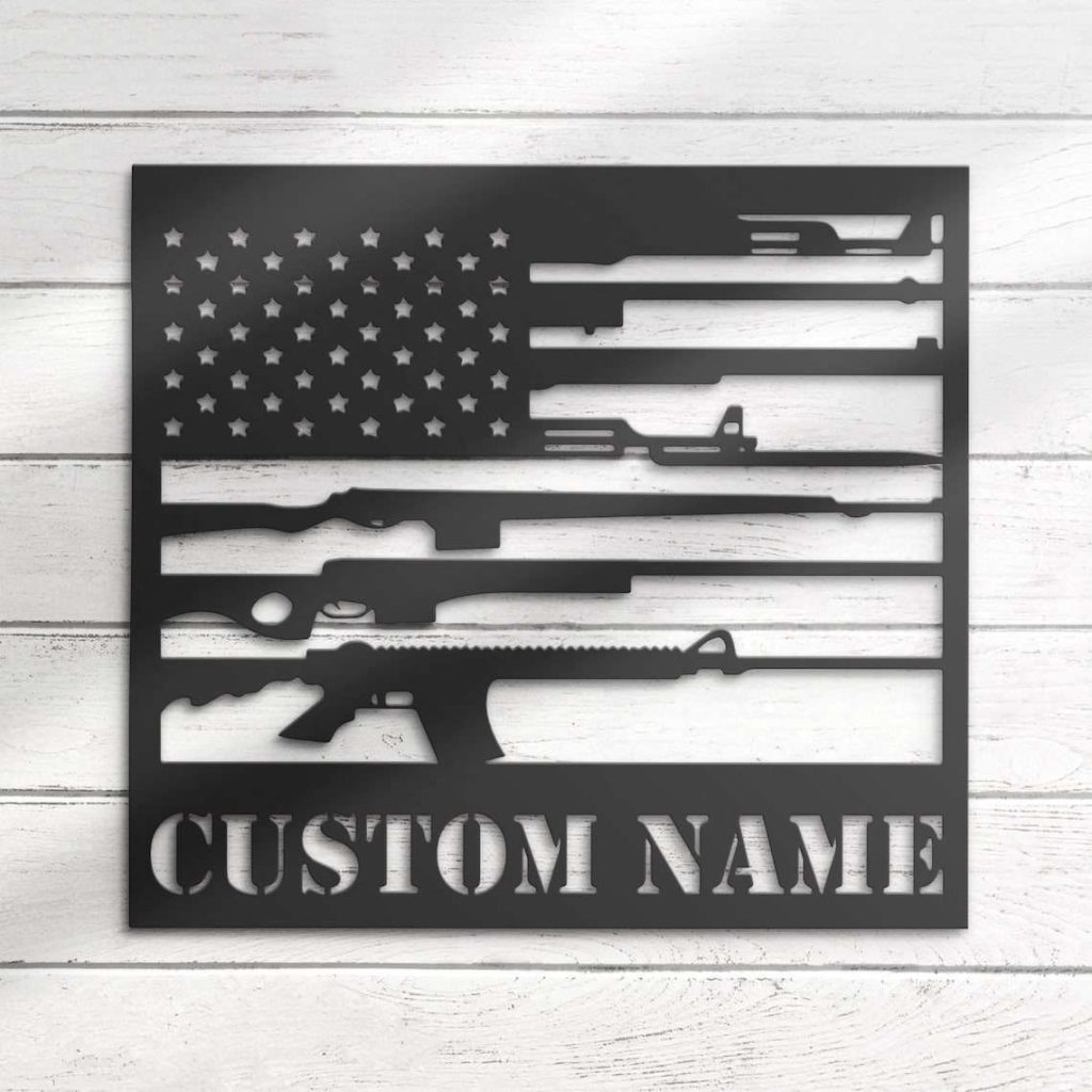 Personalized Gun American Flag Sign Independence Day Veteran Day ...
