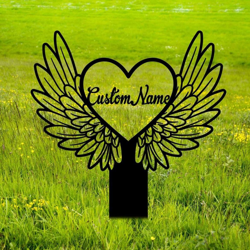 Personalized Heart With Wings Memorial Sign Yard Stakes Grave Marker ...