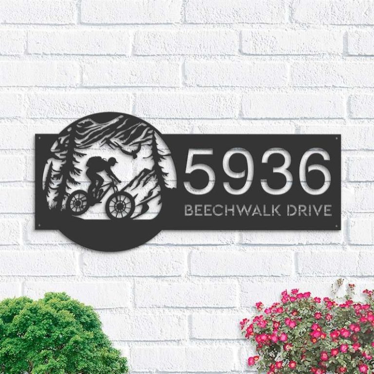 Personalized Mountain Bike Biker MTB V3 Address Sign House Number ...