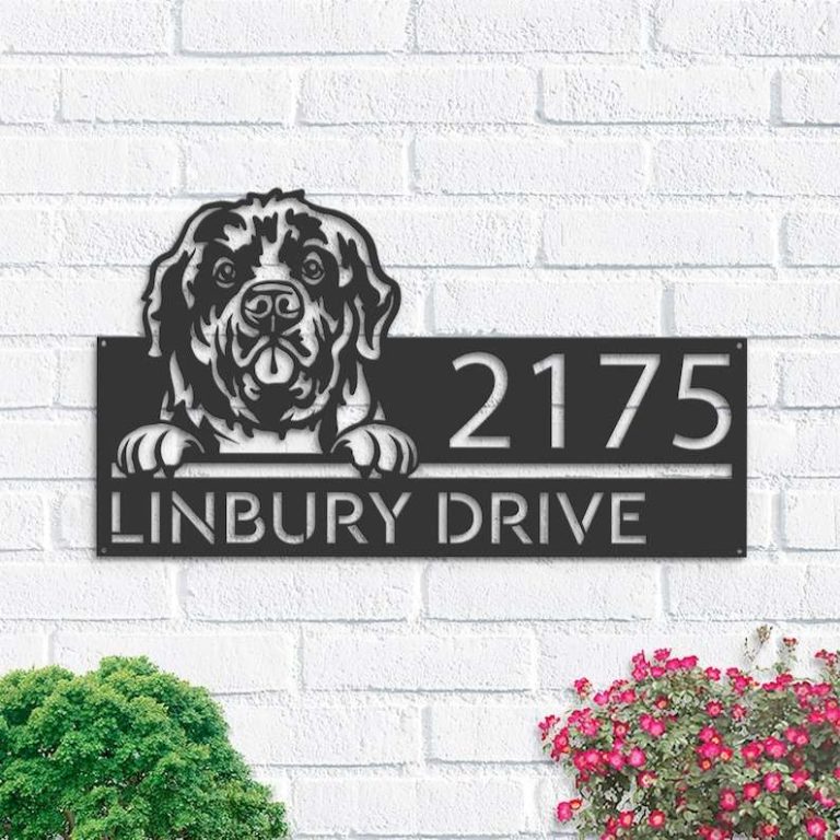 Personalized Newfoundland Dog Cute Puppy Address Sign House Number ...