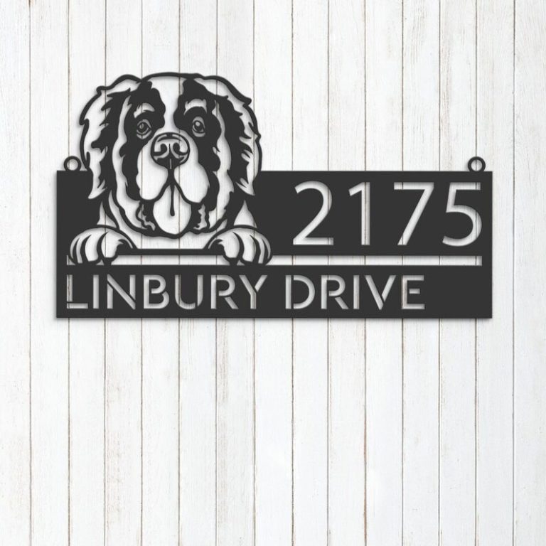 Personalized Saint Bernard Dog Cute Puppy Address Sign House Number ...