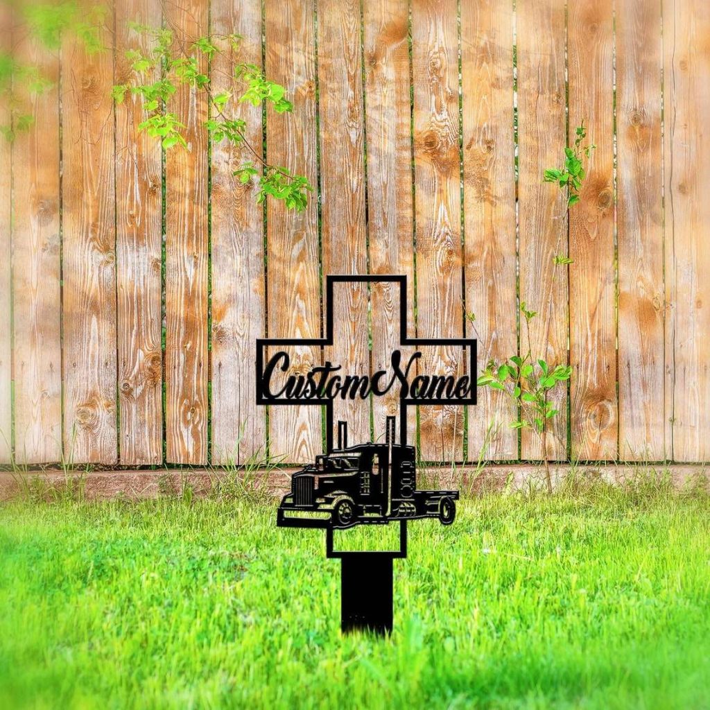 Personalized Semi Truck Memorial Sign Yard Stakes Trucker Grave Marker ...