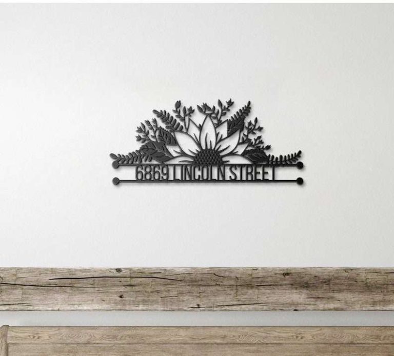 Personalized Sunflower Address Sign House Number Plaque Custom Metal ...