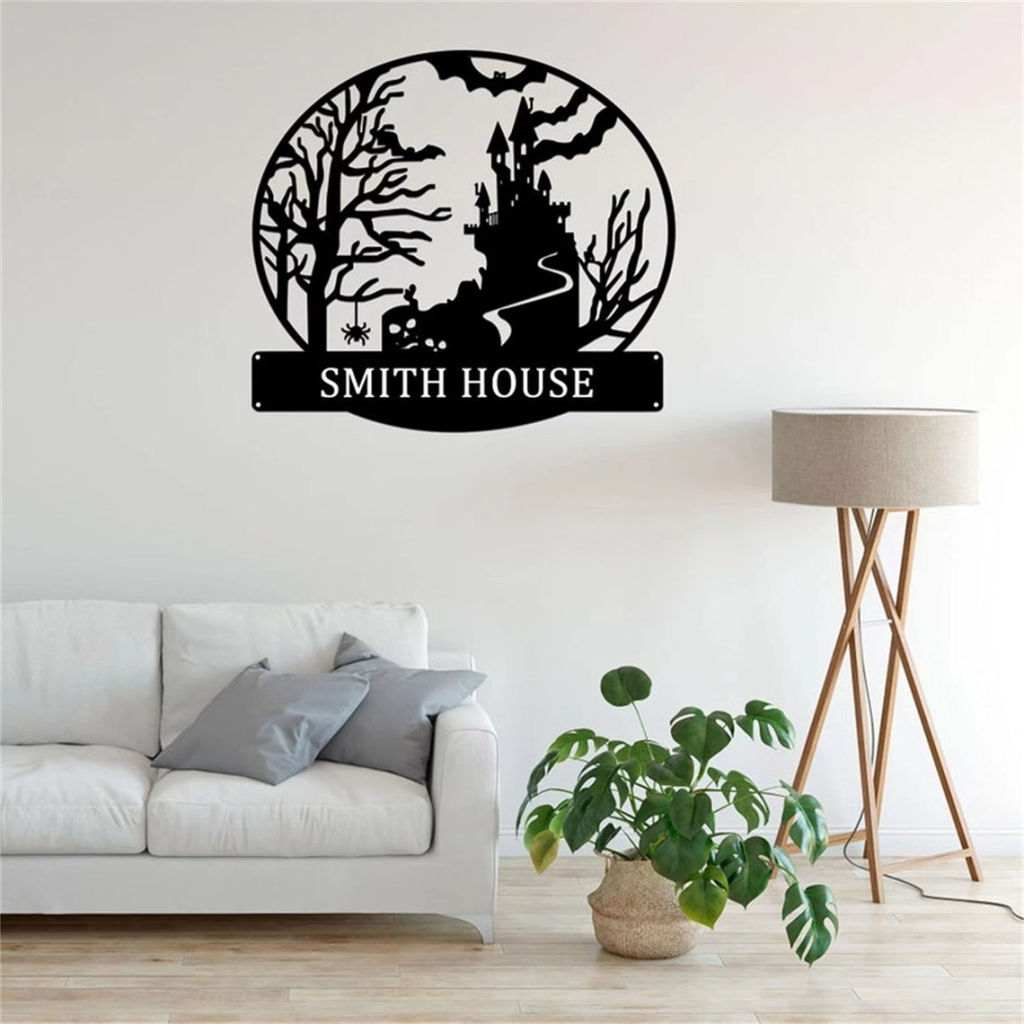 Personalized Spooky Haunted House Metal Sign V1 Custom Family Name ...