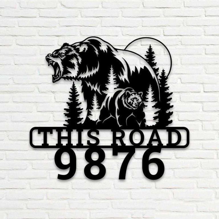 Personalized Grizzly Bear Address Sign House Bear Number Plaque Custom ...
