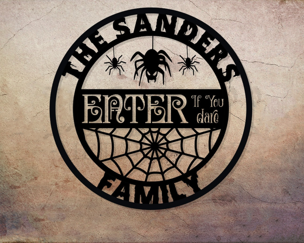 Personalized Spooky Spider Halloween Metal Sign Custom Family Name Sign ...