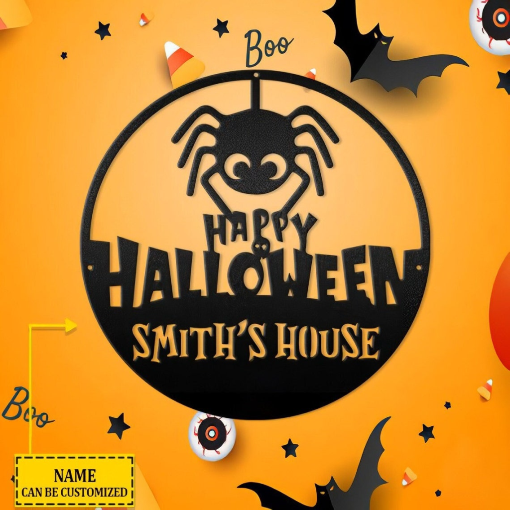 Personalized Spooky Spider Happy Halloween Metal Sign Custom Family ...