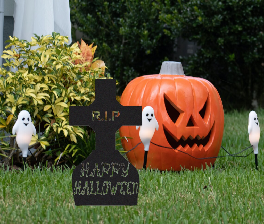 Halloween Gravestone Metal Yard Stake RIP Signs Halloween Decoration ...