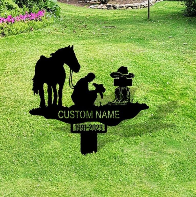 Western Cowboy Praying Cross Grave Marker Metal Garden Stakes Cowboy ...