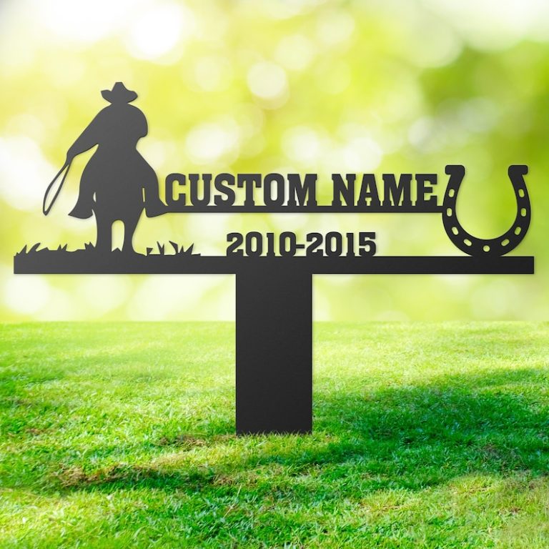 Cowboy Riding Horse Grave Marker Metal Garden Stakes Cowboy Memorial ...