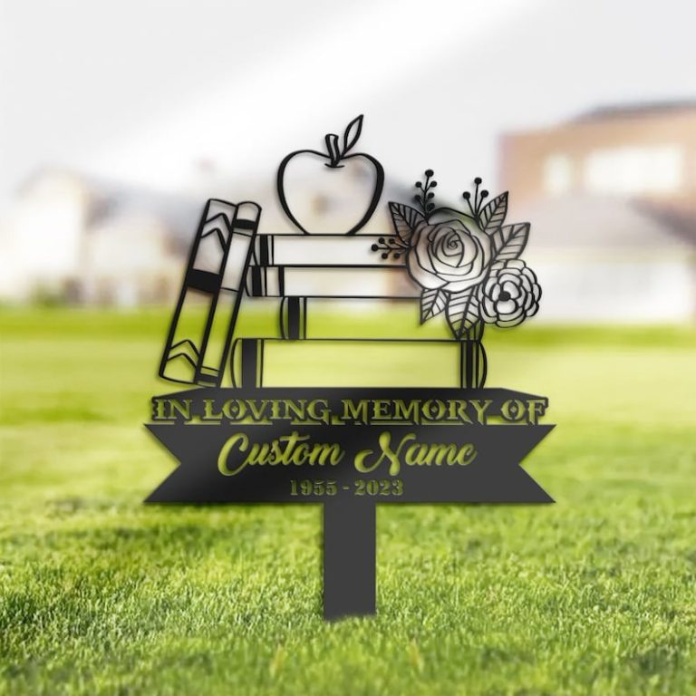 DINOZOZO Personalized Memorial Stake Floral Book Teacher Grave Marker ...