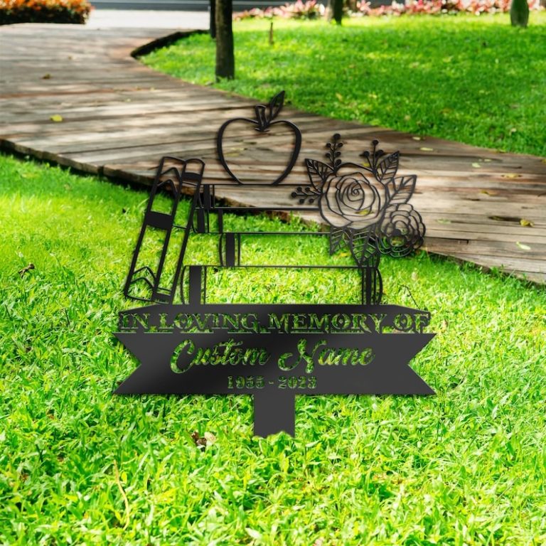 DINOZOZO Personalized Memorial Stake Floral Book Teacher Grave Marker ...