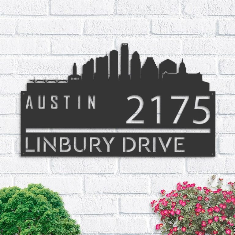 Personalized Austin City Skyline Metal Address Sign House Number Plaque ...