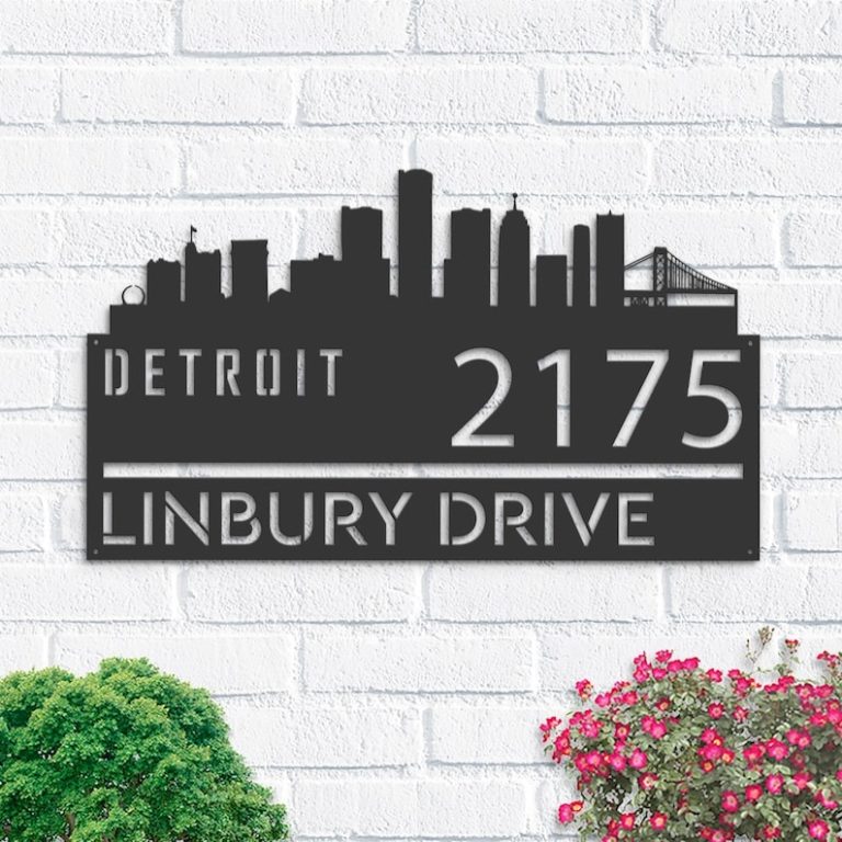 Personalized Detroit City Skyline Metal Address Sign House Number ...