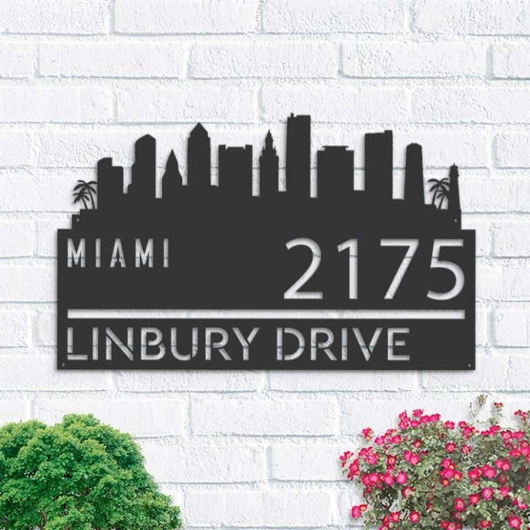 Personalized Miami City Skyline Metal Address Sign House Number Plaque ...