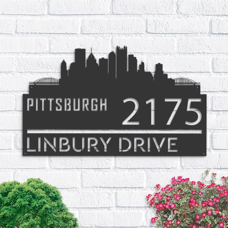 Personalized Pittsburgh City Skyline Metal Address Sign House Number ...