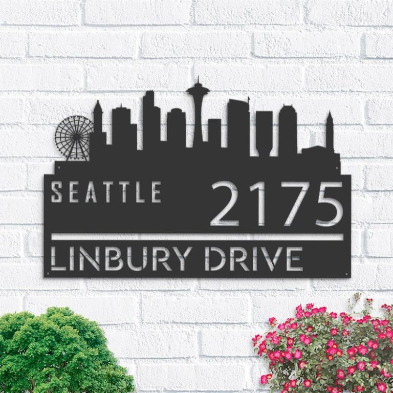 Personalized Seattle City Skyline Metal Address Sign House Number ...