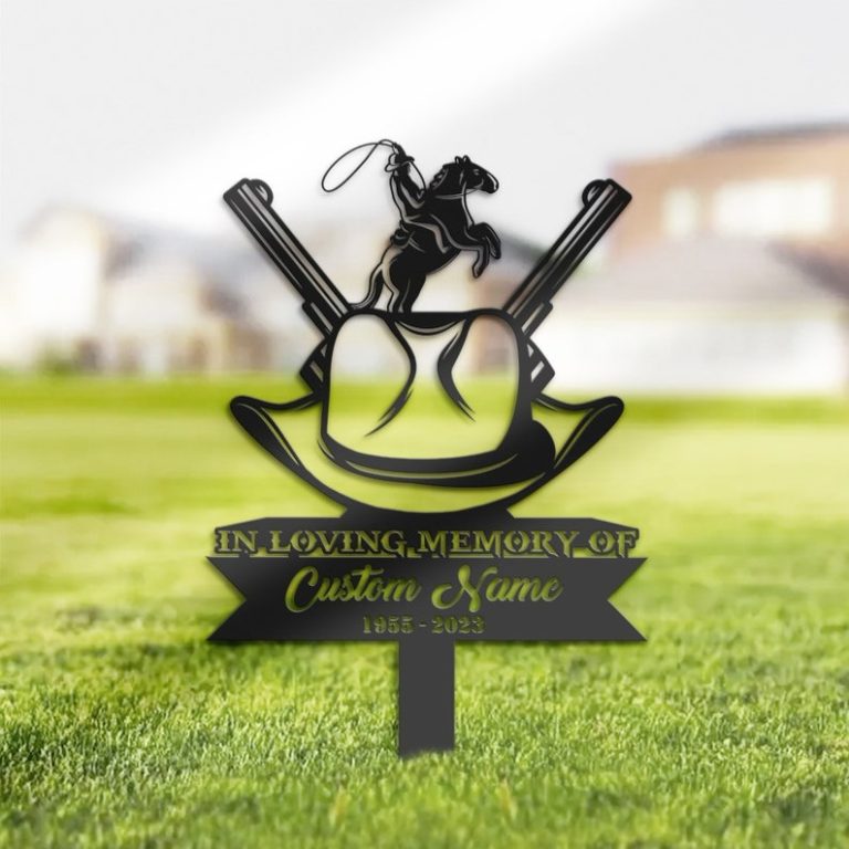 DINOZOZO Cowboy Grave Marker Memorial Sign with Stake Sympathy Gifts ...