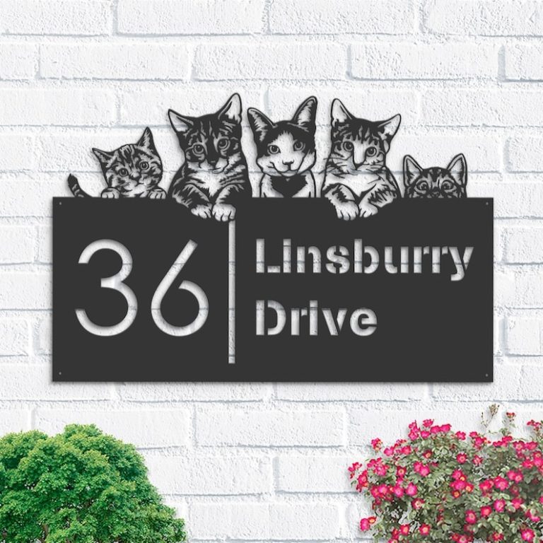 DINOZOZO Cute Peeking Cats Kittens Address Sign House Number Plaque ...
