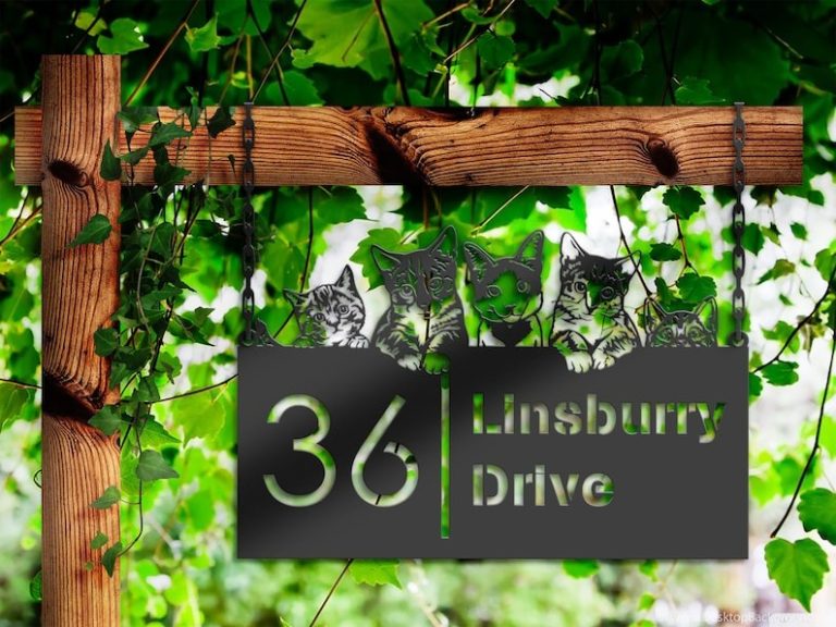 DINOZOZO Cute Peeking Cats Kittens Address Sign House Number Plaque ...
