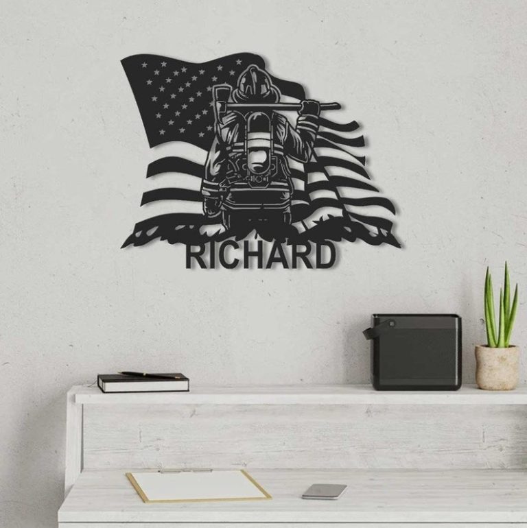 DINOZOZO Firefighter American Flag Fire Department Custom Metal Signs ...