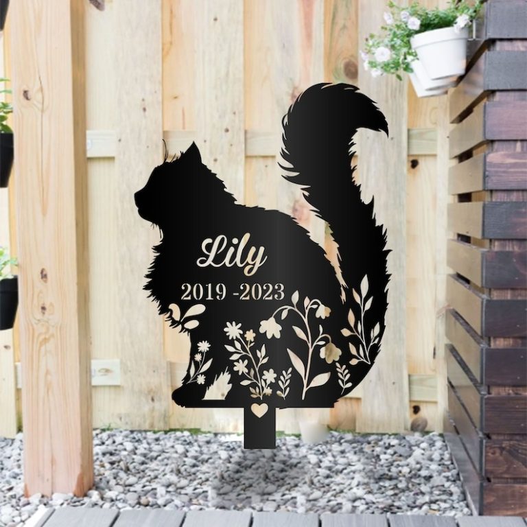 DINOZOZO Floral Fluffy Cat Grave Marker Garden Stakes Cat Memorial Gift ...