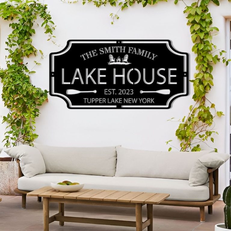DINOZOZO Lake Metal Sign Custom Lake Name and Address Lake House Decor ...